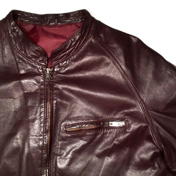 Vintage | Jackets & Coats | Vtg Echtes Ledder Brown Leather Biker ...